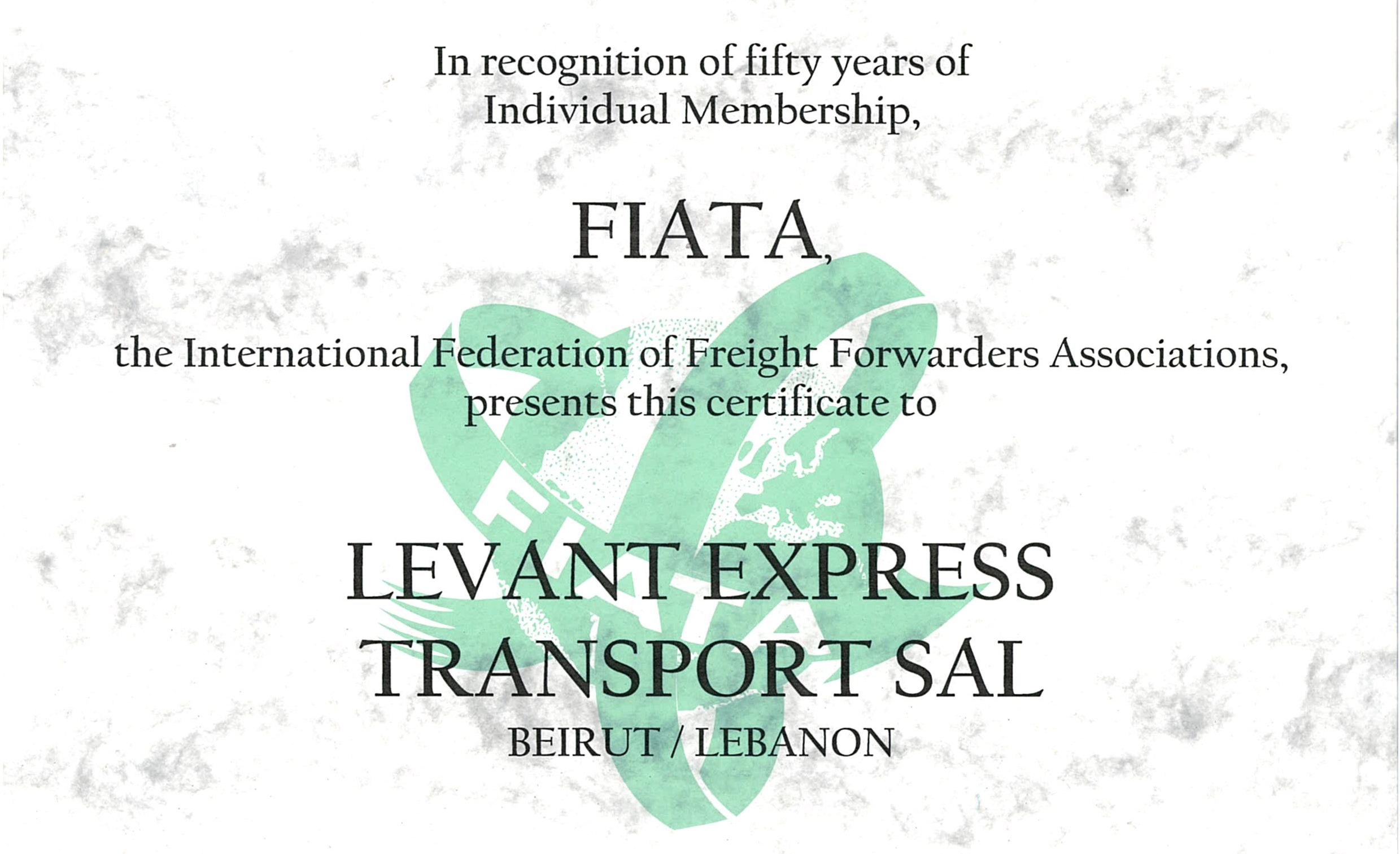 Levant Express proud member of the FIATA since 1965 – Cargomaster